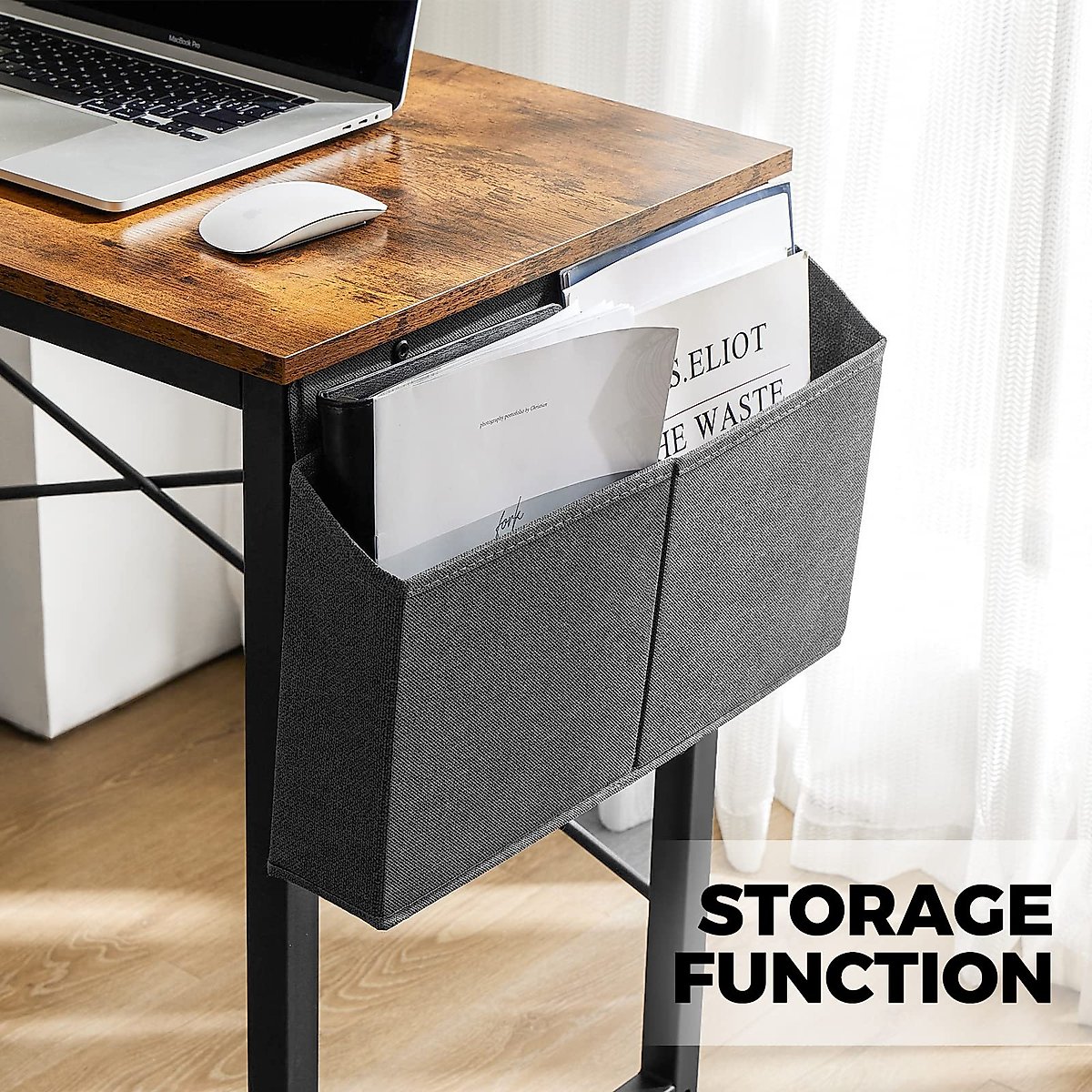 40 Inch Small Computer Desk - Home Office Writing Desk for Small Spaces, Sturdy Simple Study Table with Storage Bag Headphone Hook,Rustic Brown