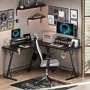 Coleshome L Shaped Gaming Desk, 51'' Computer Corner Desk with 2 Monitor Stands, Home Office Desk with Hook and Cup Holder, Space Saving, Easy Assembly
