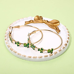 BVGA Holiday St Patrick's Day Hoop Earrings Green Shamrock Charm Earrings Festive Clover Luck Hat Leprechaun Funny Irish Hoop Earrings Jewelry Gift for Women