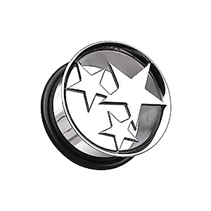Covet Jewelry Three Star Hollow Steel Single Flared Ear Gauge Plug (7/8" (22mm))