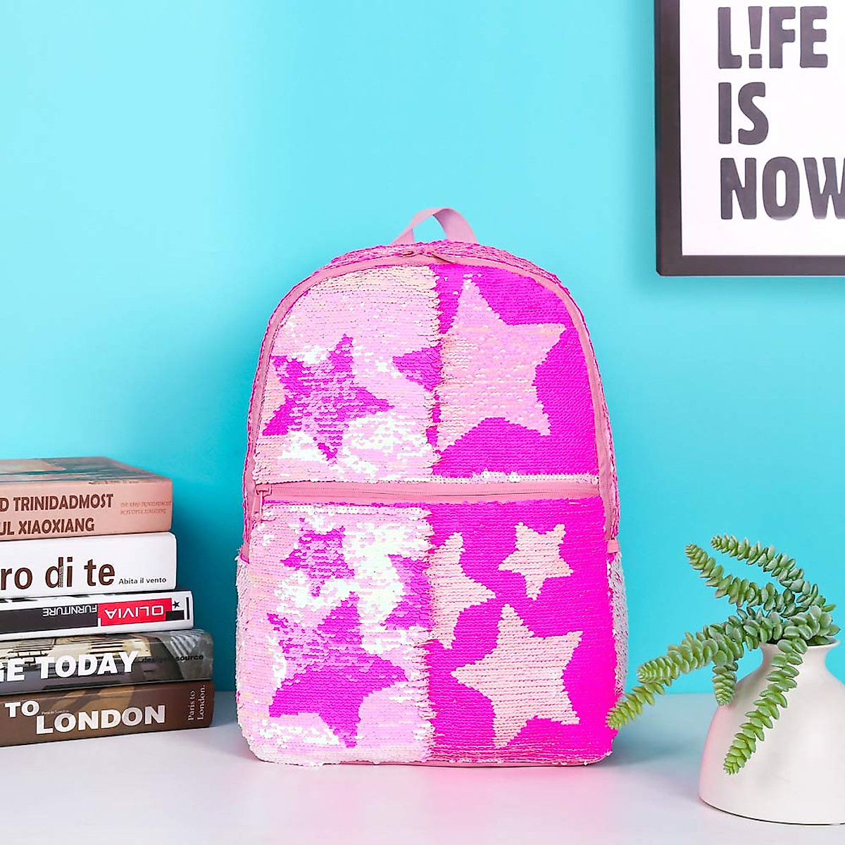 Le Vasty Sequin School Backpack for Girls Boys Kids Cute Kindergarten Elementary Book Bag Bookbag Glitter Sparkly Back Pack One_Size