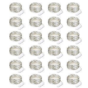 24 Pack Fairy Lights Battery Operated String Lights 7 Feet 20 Led Waterproof Christmas Lights Silver Wire Firefly Starry Moon Lights for Bedroom DIY Party Wedding Patio White
