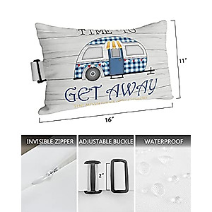 Recliner Head Pillow Ledge Loungers Chair Pillows with Insert Cute Blue Camper Summer Travel Rustic Wood Grain Lumbar Pillow with Adjustable Strap Outdoor Waterproof Patio Pillows, 2 PCS