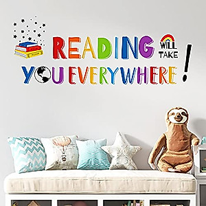 Mfault Reading Will Take You Everywhere Inspirational Quote Wall Decal Sticker, Motivational Phrase Nursery Decoration Classroom Bedroom Playroom Art, Kid Study Room Library Positive Saying Decor Gift