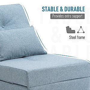 HOMCOM Convertible Flip Chair, Floor Lazy Sofa, Folding Upholstered Couch Bed with Adjustable Backrest, Metal Frame and Pillows for Living Room Bedroom, Blue
