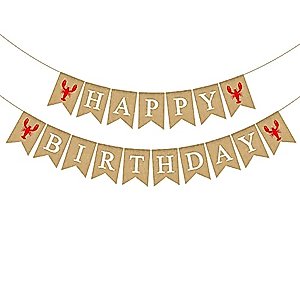 Jute Burlap Crawfish Boil Happy Birthday Banner Rustic Summer Lobster Photo Booth Backdrop Decoration