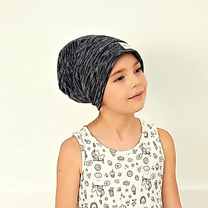 sent hair Kids Satin Lined Bonnet Silk Slouchy Beanie for Natural Hair Adjustable Sleep Bonnet Slap Cap for Kids/Child/Teens (4-10 Years Old,Black)