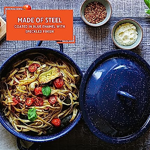 IMUSA USA Blue 6-Quart Speckled Enamel Stock Pot with Lid