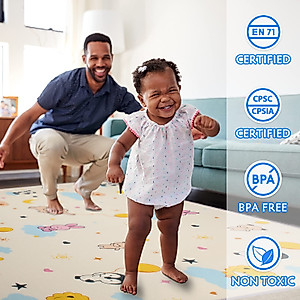 Bubbtots Baby Play Mat, Large and Reversible Waterproof Padded Foam Playmat for Babies and Toddlers, Animals and Nature, 69"x59"x0.6"