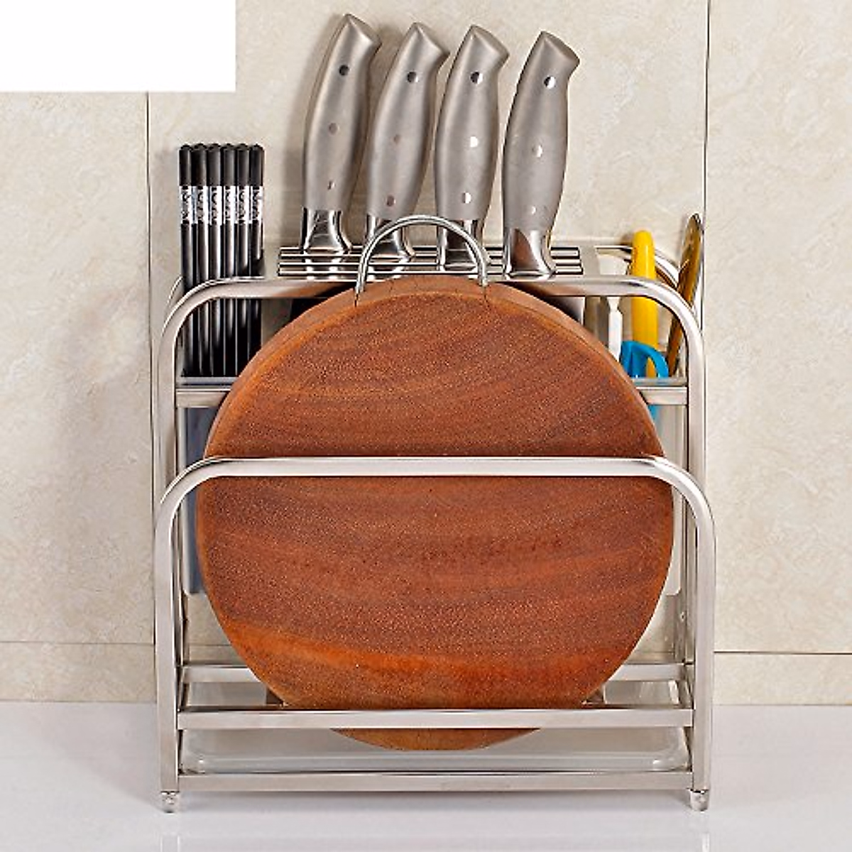 AIYoo Cutting Boards Knife Organizer with Hooks/Stainless Steel Kitchen Utensils Rack Chopping Boards/Knives/Chopsticks/Spoon/Fork/Flatware Storage with Drying Drainer
