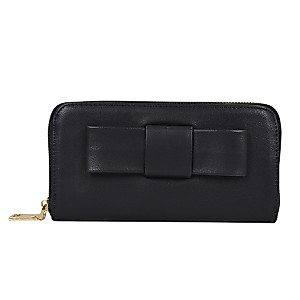 Women's Bow Front PU Leather Zip Around Wallet, Black