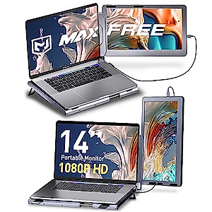 Maxfree F1 Laptop Screen Extender - 14'' Portable Monitor for Laptop with 360° Rotation Stand - Full Type-C & Mini-HD Plug & Play - Compatible with Windows, Mac, Surface, Switch - for 12-17'' Laptops