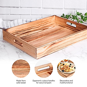 Wood Serving Tray with Handles Rectangular Wooden Coffee Table Breakfast Large Tray for Eating, Bedroom, Kitchen, Living Room - 17x13 inches