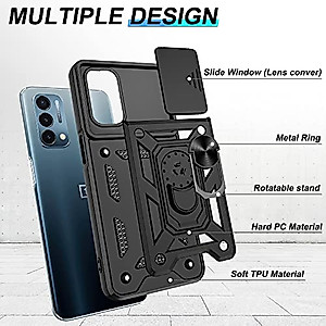 for OnePlus Nord N200 5G Case with HD Screen Protector with Slide Camera Cover, Atump 360° Rotation Ring Kickstand [Military Grade] Shockproof Protective Case for OnePlus Nord N200 5G,Black