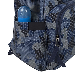 Wide Open Frame Diaper Bag Backpack and Nappy Travel Bag Tote with Changing Pad, Stroller Straps (Blue Camo)