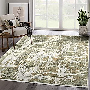 Abani Savoy Collection Area Rug - Contemporary Green/Cream Design - 5'3" x 7'6" - Easy to Clean - Durable for Kids and Pets - Non-Shedding - Medium Pile - Soft Feel -for Living Room, Bedroom & Office
