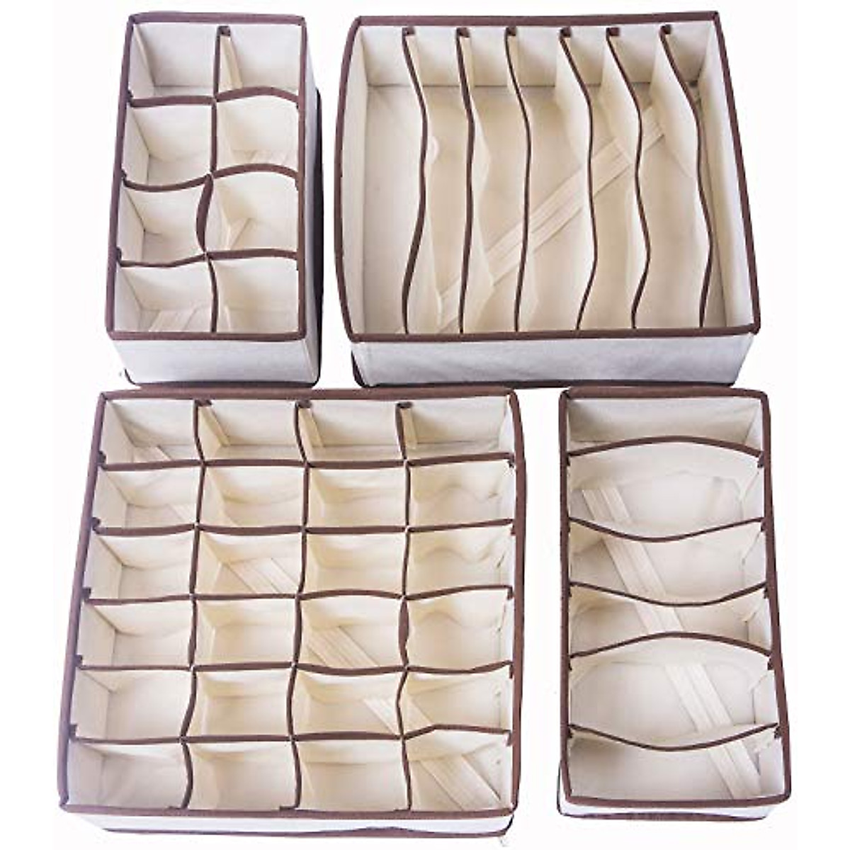 Amelitory Underwear Organizer Drawer Divider Foldable for Bras Panties Socks 4 Set, Beige