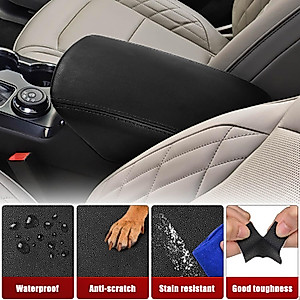 KBH Car Front Center Console Armrest Cover Replacement for Ford Explorer 2011-2019, Vinyl Leather, Middle Console Arm Rest Skin Upholstery, Anti-Scratch, Black (Without Lid)