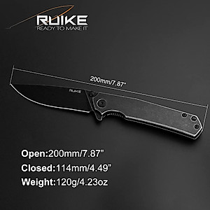 Ruike Pocket Knife for men Tactical Folding Knives Small Frame Lock 14C28N Stainless Cool Steel Camping Knives with Pocket Clip Hiking WorK EDC Knife Outdoor Gear Tool Women Gifts P801-SB