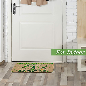 Nuanchu St. Patrick's Day Gnome Mat Welcome Decorative Doormat C Irish Non Slip Rubber Floor Mat Indoor Outdoor Entrance Bathroom Rug for Home Office Garden, 17 x 29 Inch