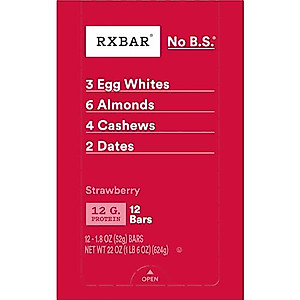 RXBAR Protein Bars, 12g Protein, Gluten Free Snacks, Strawberry, 22oz Box (12 Bars)