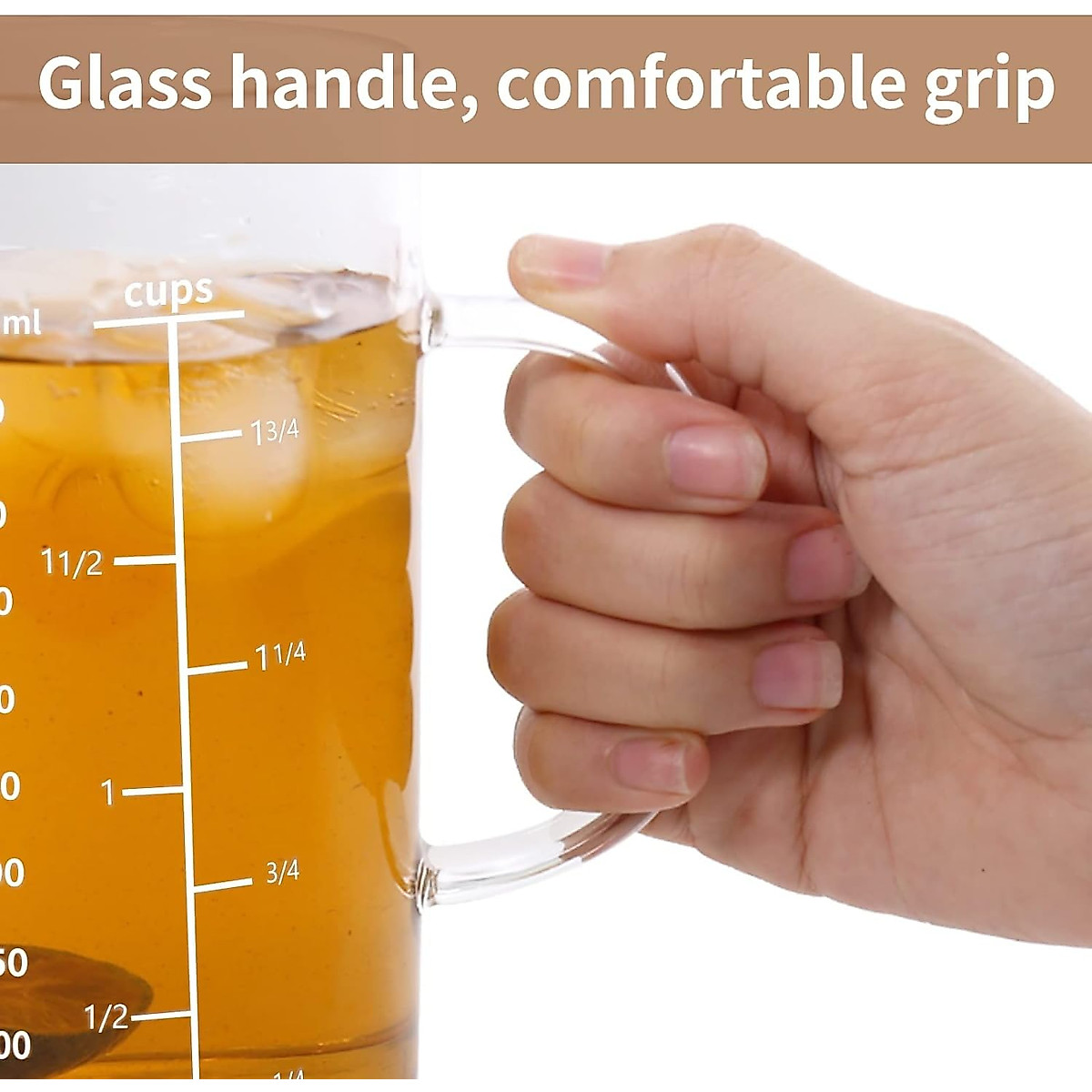 NCnnwovf 500ML Glass Measuring Cup With Handle, High Borosilicate Glass Three Scales V-Shaped Spout Clear Measuring Cup (OZ, Cup, ML/CC) Easy To Read Kitchen Tools