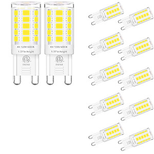hansang 12 Pack G9 LED Bulb 6000K Cool Daylight for Crystal Chandelier, 4W 40Watt G9 Halogen Equivalent 1.77'' Height Short T4 Light Bulb with G9 Ceramic Bin-pin Base, 400LM, AC 120V, Non-Dimmable