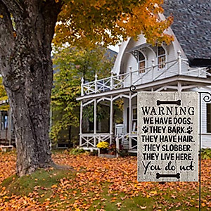 AVOIN Dog Warning Slogan Wood Garden Flag Vertical Double Sided, They Slobber They Live Here Yard Outdoor Decoration 12.5 x 18 Inch