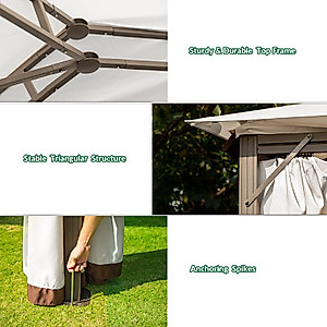 MEWAY Patio Gazebo 10x13 Gazebo with Mosquito Netting Aluminum Outdoor Gazebo Canopy with Curtains for Backyard Lawn Garden Deck, White Brown