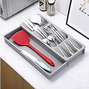 Kitchen Drawer Silverware Organizer Tray, Expandable Kitchen Utensils Organizer for Cutlery, Flatware,Spoon Knife and Fork Partition Storage