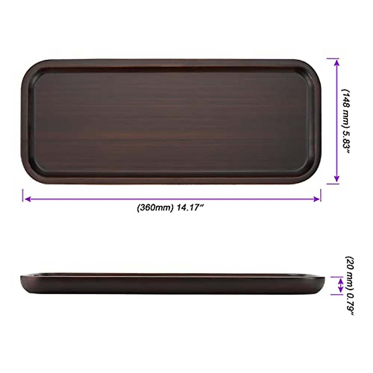JOIKIT 14 x 5.9 Inch Walnut Wooden Rectangle Tray, Bathroom Tray Platter Solid Wood Decorative Serving Tray Plate for Cookie, Bread, Cheese, Coffee, Tea