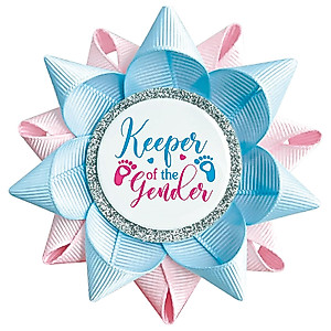 Ecation Keeper Of The Gender Button Gender Reveal Party Favors Boy or Girl Button Pins Baby Feet Light Blue and Pink Grosgrain Ribbon Pins for Baby Shower Party Celebration Party Supplies