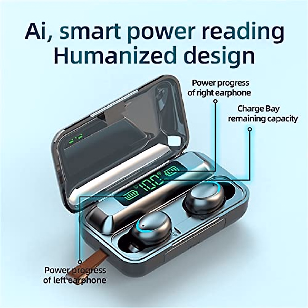 Wireless Earbuds Bluetooth Headphones Digital Display Touch Control Rechargeable Built-in Microphone in-Ear Stereo Deep Bass Headsets for Sports Running Gaming Music