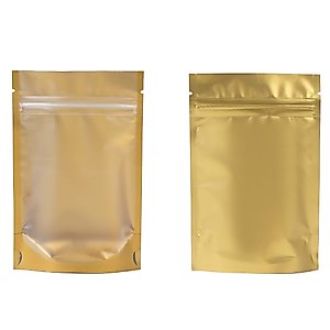 QQ Studio Pack of 100 Translucent Front Matte Gold Poly Plastic Resealable Bags (1.7oz (4" x 6"), Gold Stand-Up Pouch)