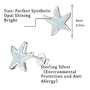 CUOKA MIRACLE Starfish Earrings Opal Stud Earrings 925 Sterling Silver Sea Star Beach Stud Earrings Hypoallergenic Earrings Tiny Small Earrings Gifts for Women White Opal