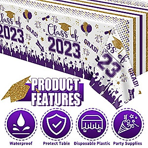 Erweicet Graduation Tablecloth 3Pcs, Graduation Party Decorations Supplies 2023 Class of 2023 Decorations Grad, We Did It Plastic Tablecloth Disposable, Purple Gold Graduation Table Cover -54"x108"