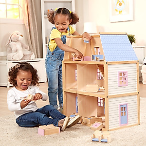 Melissa & Doug Modern Wooden Multi-Level Dollhouse With 19 pcs Furniture [White]