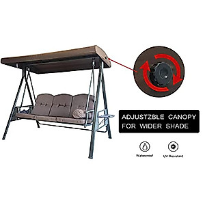 Luckberry 3-Seat Outdoor Large Canopy Swing Glider, Porch Patio Hammock Lounge Chair, Backyard,Garden Adjustable Shade, Removable Cushions - Brown