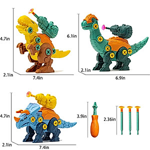 Defrko 3 Pack Take Apart Dinosaur Toys for Kids with Missile Fire, Shooting Dinos Toddler DIY Building Dinosaur Figures, Educational STEM Toys with Screwdrivers for Boys and Girls