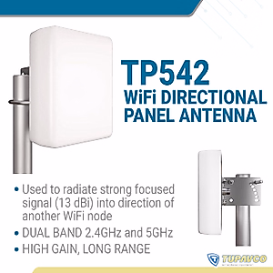 Tupavco TP542 Dual-Band (13dBi) Outdoor Directional Panel Antenna (2.4GHz & 5GHz WiFi) Wireless Network Signal (Pole Mast Mount) Weatherproof High-Gain Long-Range (w/N-Female Connector)
