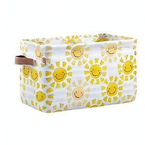 KEEPREAL Cute Sunshine Storage Basket Bin, Large Cube Storage Box Canvas Collapsible Storage Organizer for Home Office Closet - 15 L x 11 W x 9.5 H