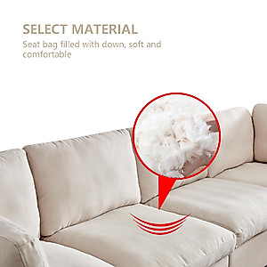 YUNLife&Home Free Combination Modular Sectional Sofa with Reversible Chaise,Down Filled Upholstered L-Shaped 4-Seat Corner Couch w/Moveable Ottoman,Comfy Deep Seats Leisure Sofá for Living Room