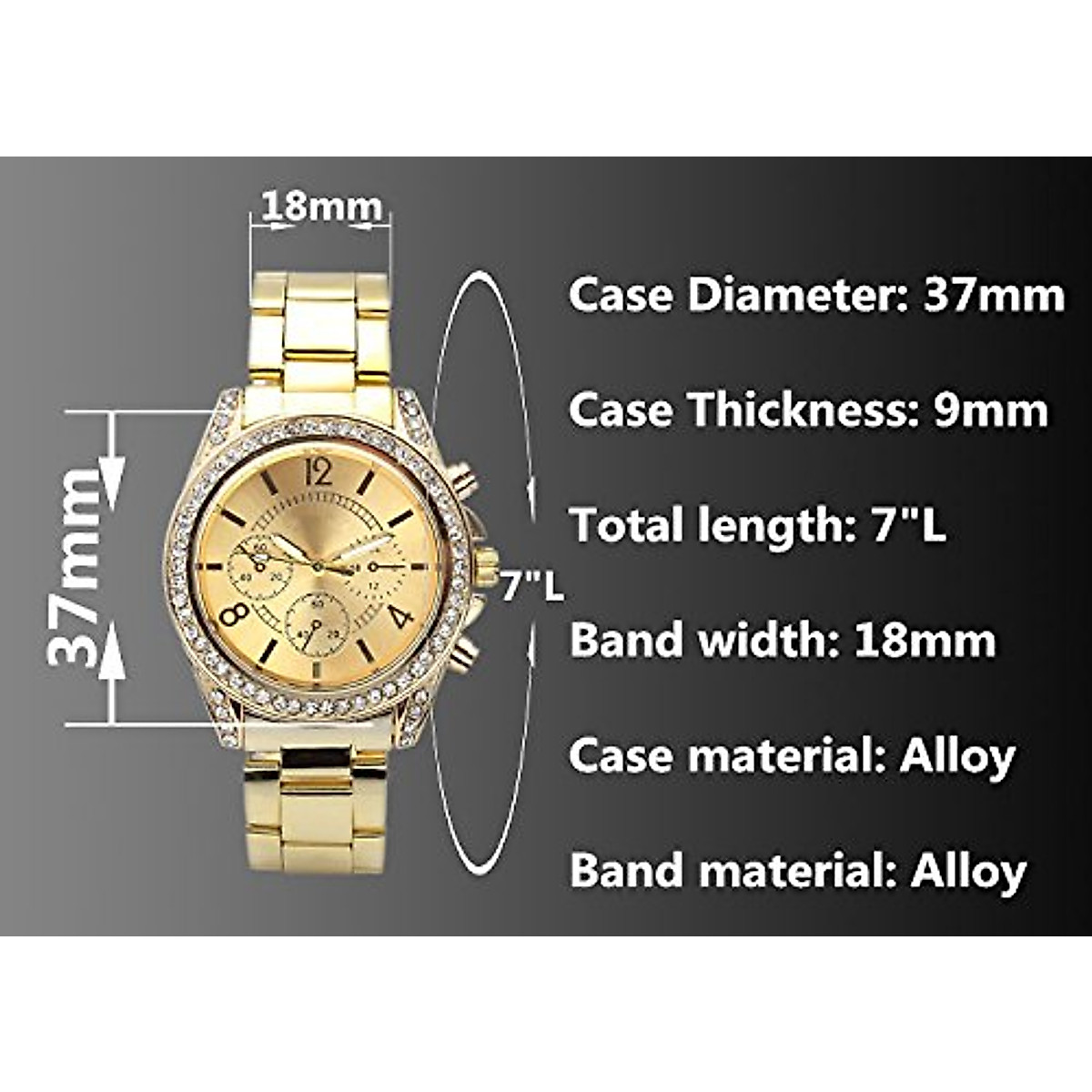 Top Plaza Unisex Gold Fashion Womens Mens Crystal Accented Analog Quartz Bracelet Watch (Golden)