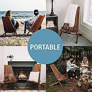 CleverMade Tamarack Folding Wooden Outdoor Chair -Stylish Low Profile Acacia Wood Lounge Chair for the Patio, Porch, Lawn, Garden or Home Furniture - Cinnamon