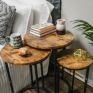 7Penn Round Nesting Tables Set of 3 - Wood Accent Nightstand Set Small Coffee Tables for Living Room or Bedroom