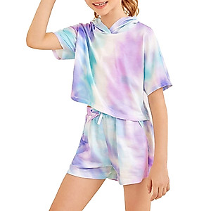 Girls Tie Dye Clothes Outfits Tracksuits Jogger Set Sweatsuits Activewear Crop Tops Hoodies Shorts Sets Size 12