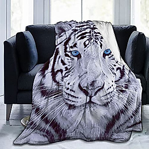 White Tiger Blanket 60 X 50 Inch Lightweight Flannel Fuzzy Blanket Aesthetic Microfiber Cozy Soft and Warm All Seasons Fleece Cool Plush Blanket for Couch Bed Sofa Farmhouse