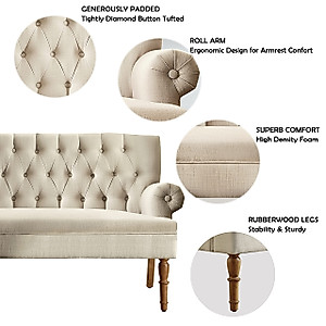 Rosevera Celino Loveseat Sofas for Living Room Loveseat Couch for Living Room Couch in a Box Sofa para Sala Love Seats Furniture Sofa in a Box Long Couches for Living Room Settee,Linen,Beige