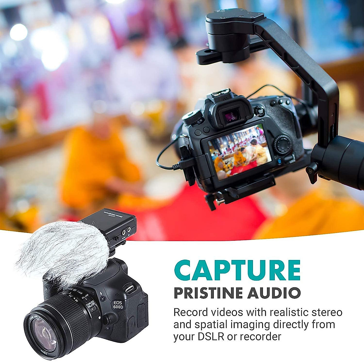 Movo/Sevenoak Camera Stereo Camera Microphone - Condenser Video Mic with 90°-120° Adjustable Directional Mic Capsules - Compatible with Sony, Nikon, and Canon DSLR Cameras