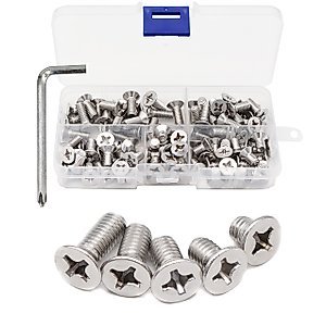 binifiMux 100pcs Flat Phillips Head M6 x 8mm/ 10mm/ 12mm/ 14mm/ 16mm 304 Stainless Steel Screws Kit